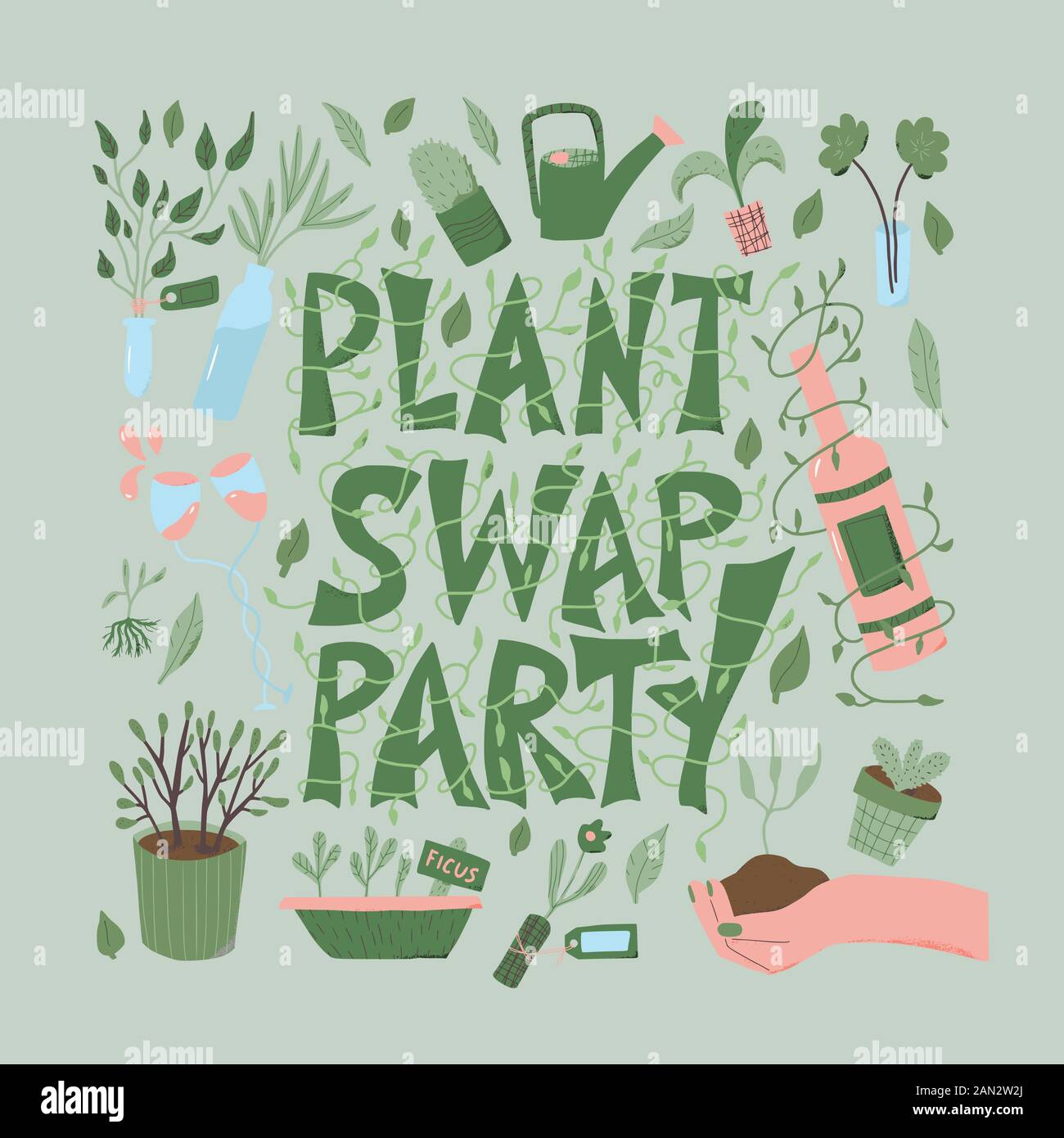 Plant swap party poster. Share indoor plants event. Template for ...