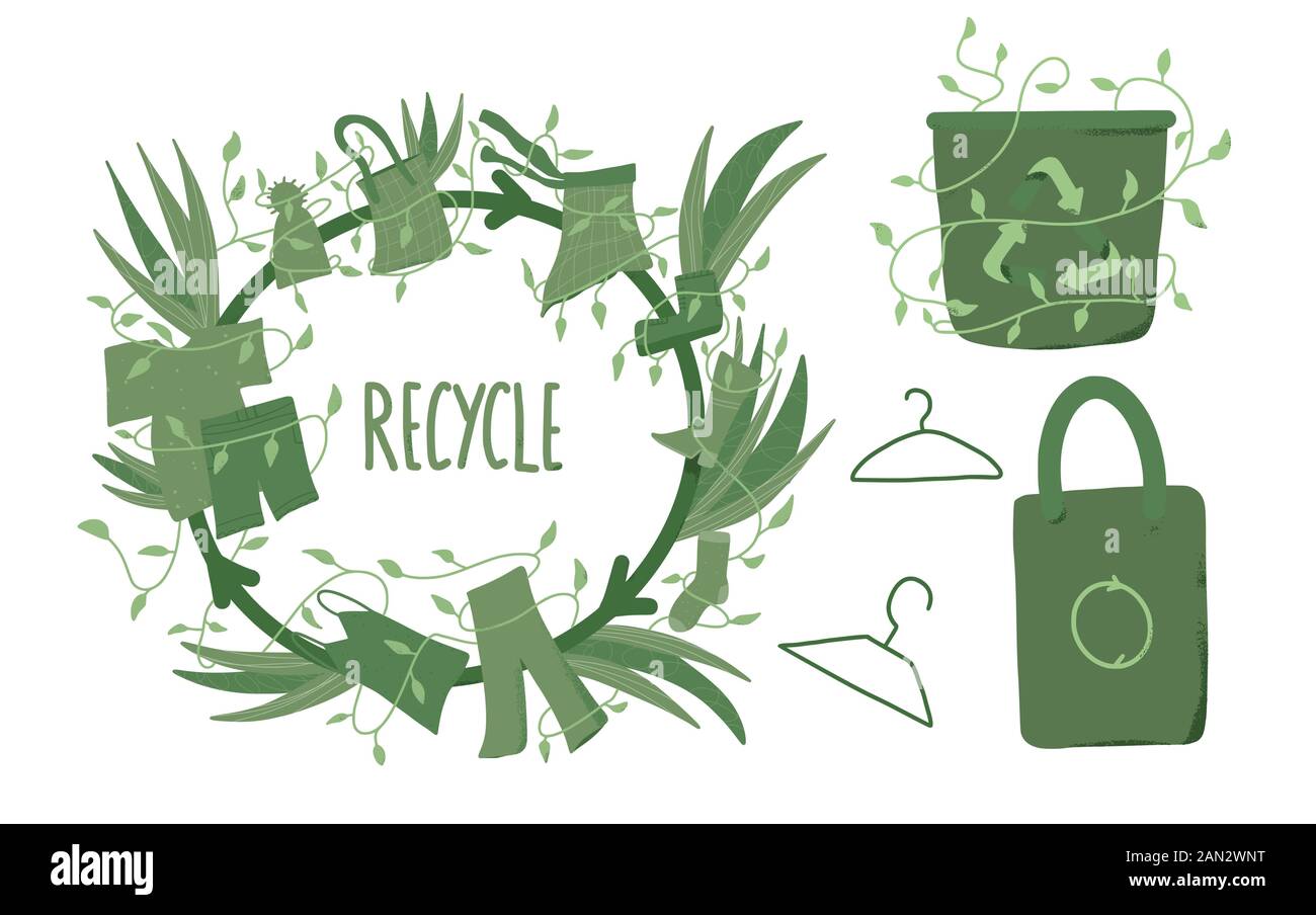 Recycle set. Recycling of clothes signs collection isolated on white ...