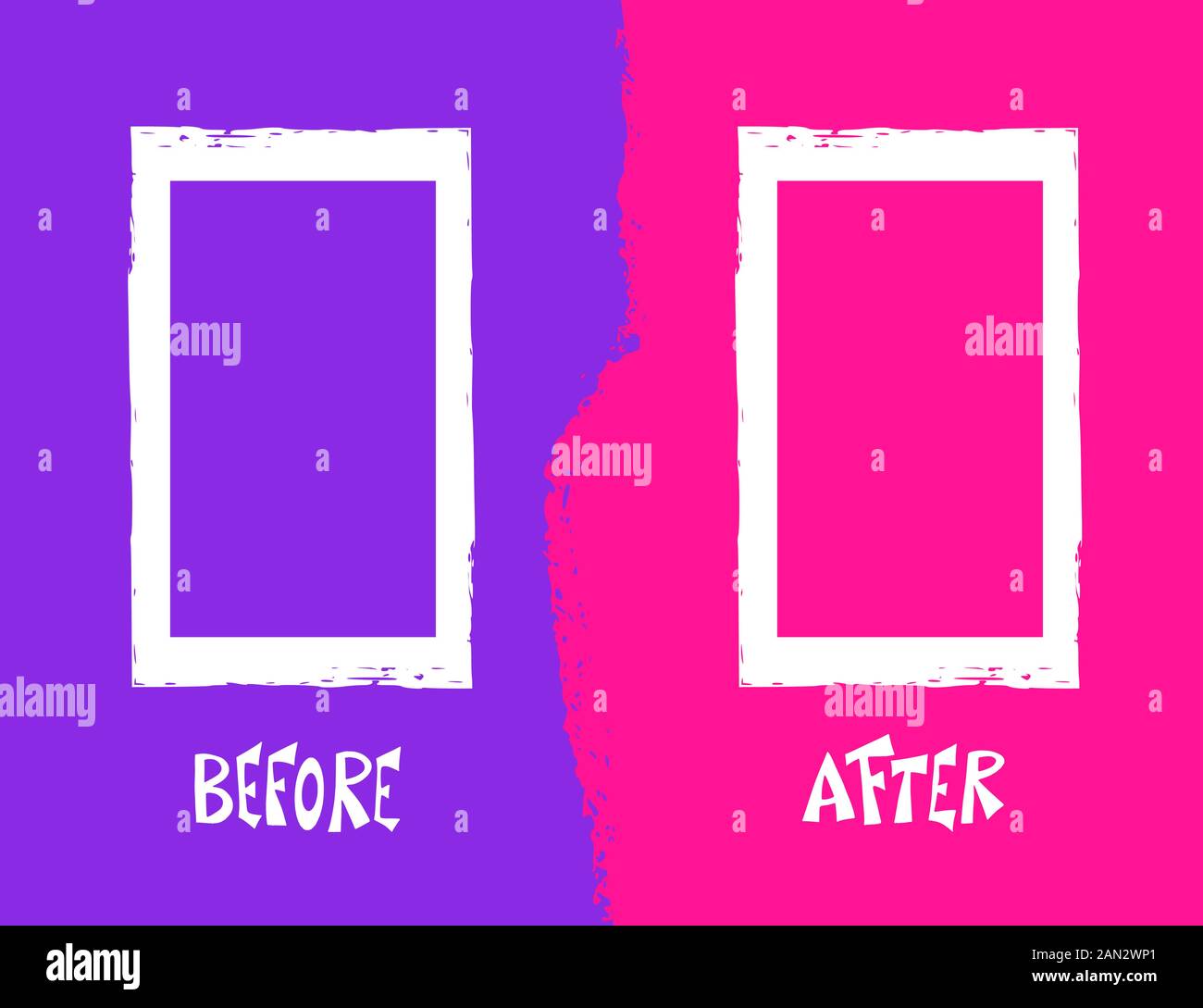Before and after screen with text and frames. Comparison banner with ...
