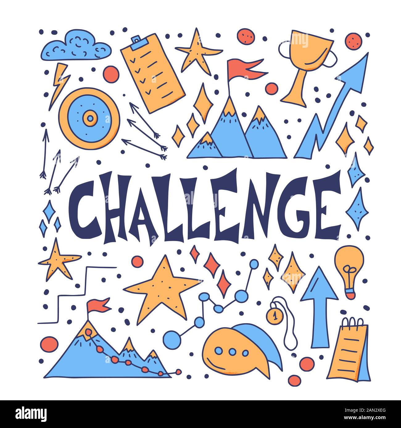 Challenge poster. Stylized text with decoration in doodle style. Vector ...