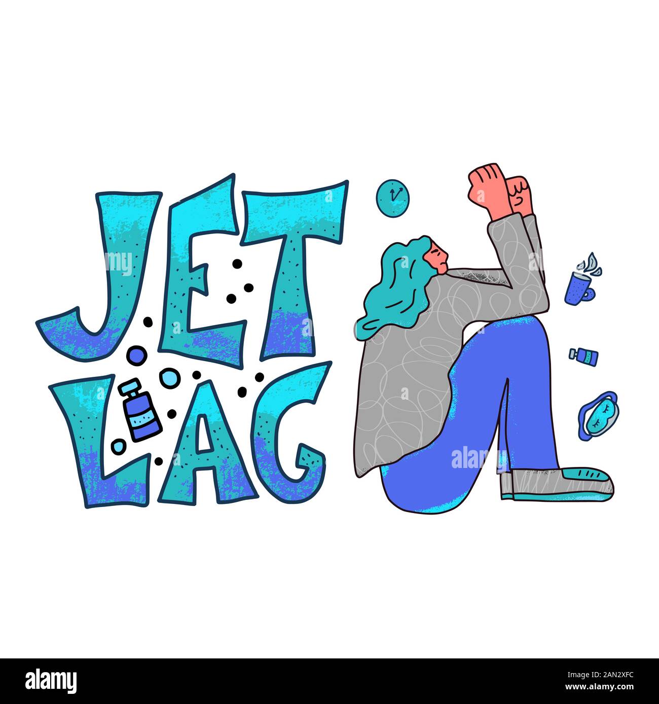 Jet lag. Young woman sitting on the floor after ntercontinental flight ...