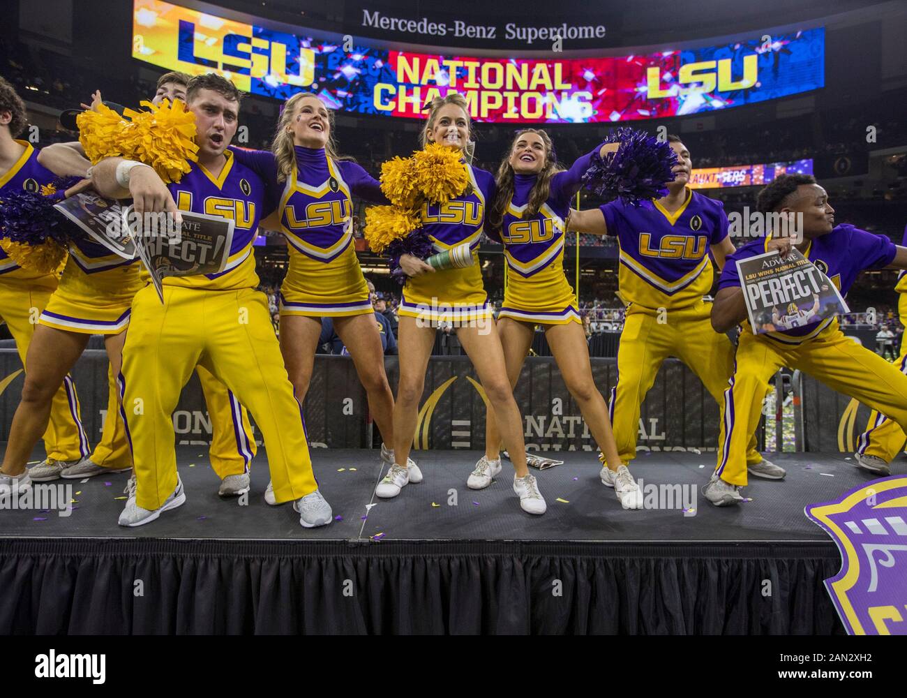 New Orleans, Louisiana, USA. 14th Jan, 2020. LSU cheerleaders dance and ...