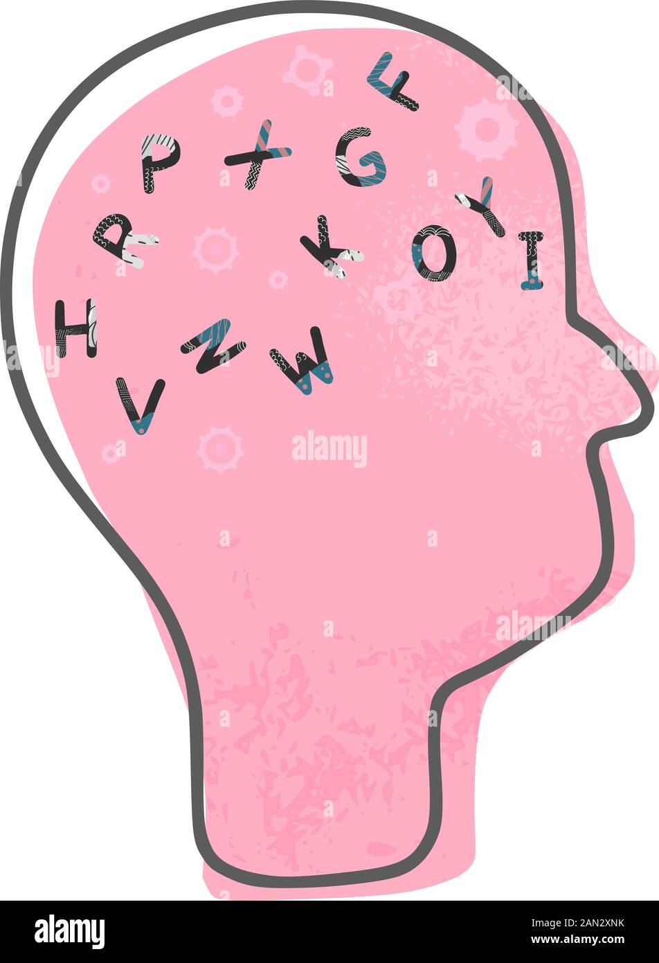 Human brain with alphabet symbols. Vector sign with stylized letters ...