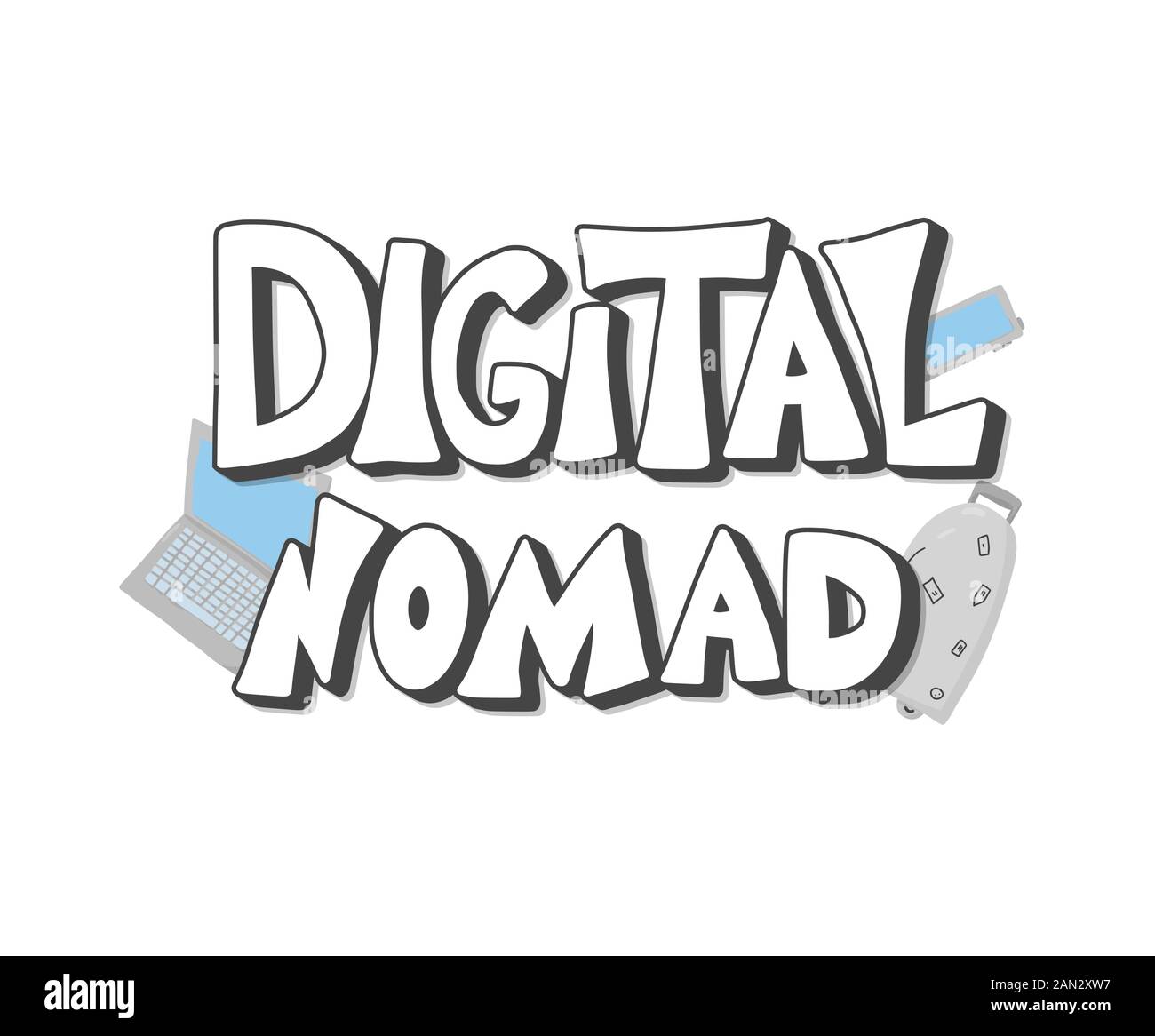 Digital nomad text emblem with decor. Feelance. Vector illustration ...