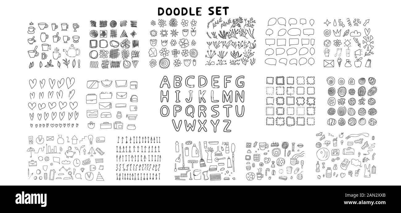 Set of doodle illustration. Hand drawn icons. Vector collection Stock ...