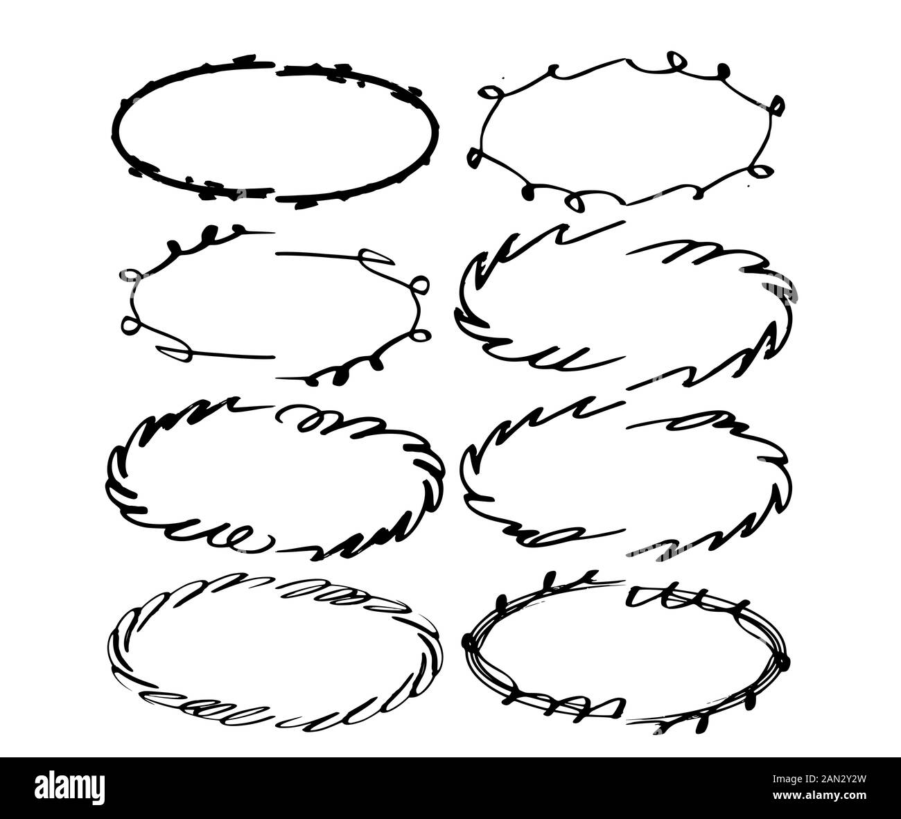 Set of ellipse shapes frames. Collection of black oval borders. Bundle ...