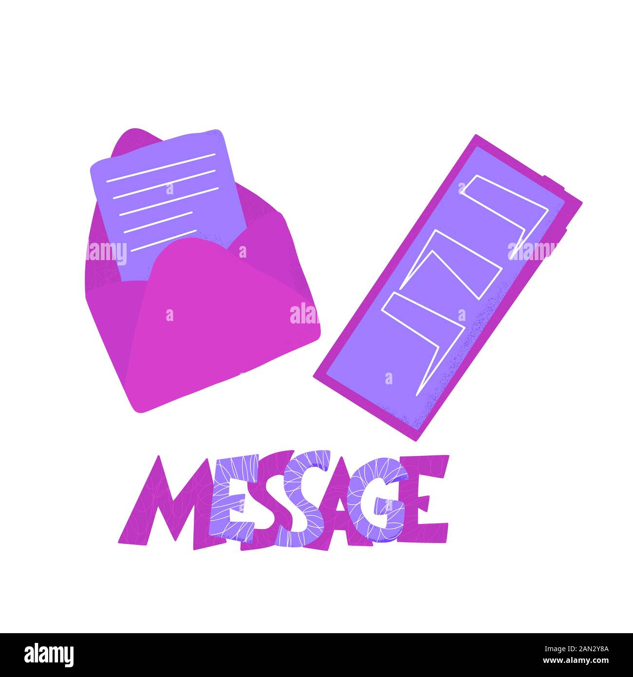 Message concept. Open mail envelop and phone screen with text. Vector ...
