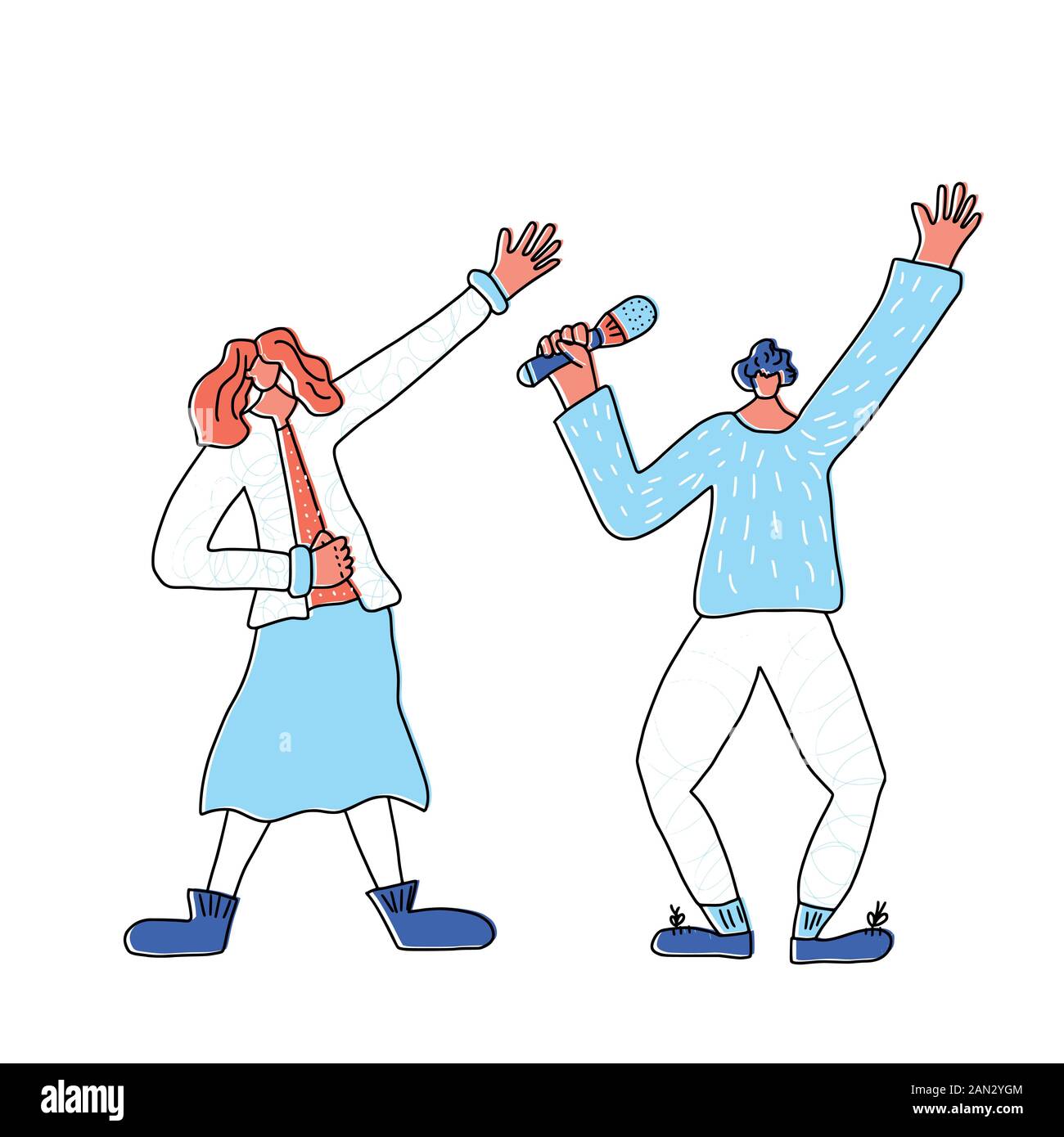 Two friends singing isolated on white background. Positive people ...