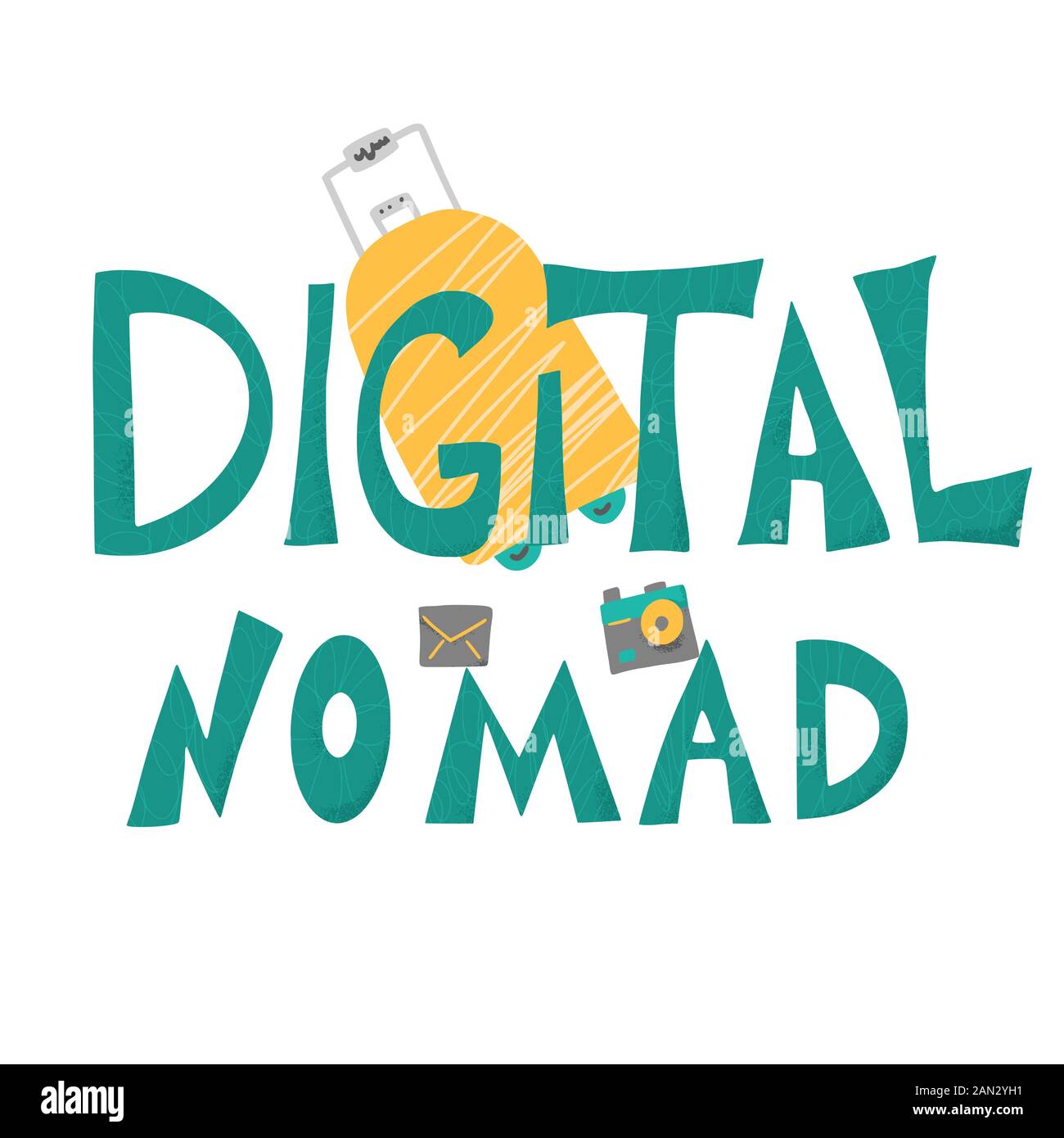 Digital nomad text emblem with decor. Feelance. Vector illustration ...