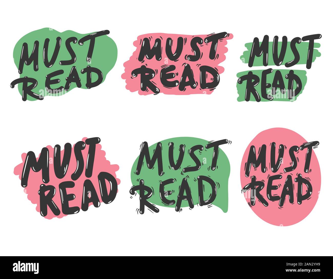 Must read text emblems set. Stylized lettering. Hand drawn quote ...