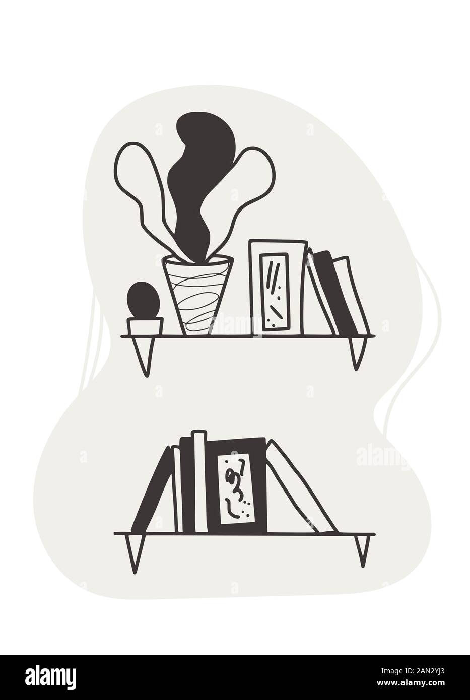 Shelf with books, plants, picture. Vector illustration Stock Vector ...