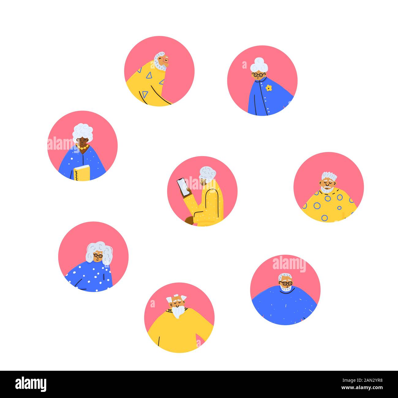 Set of icons with senior people. Different retired persons avatars ...