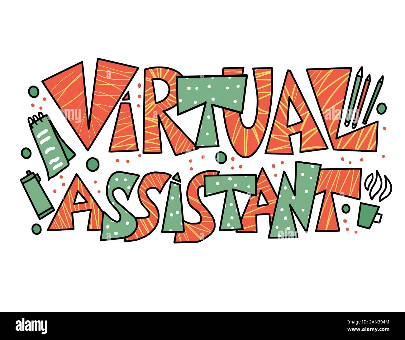 Virtual assistant text isolated. Hand drawn quote. Vector illustartion ...