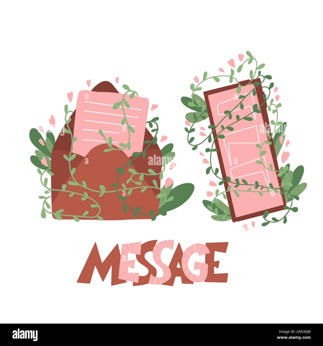 Message concept. Open mail envelop and phone screen with text. Vector ...