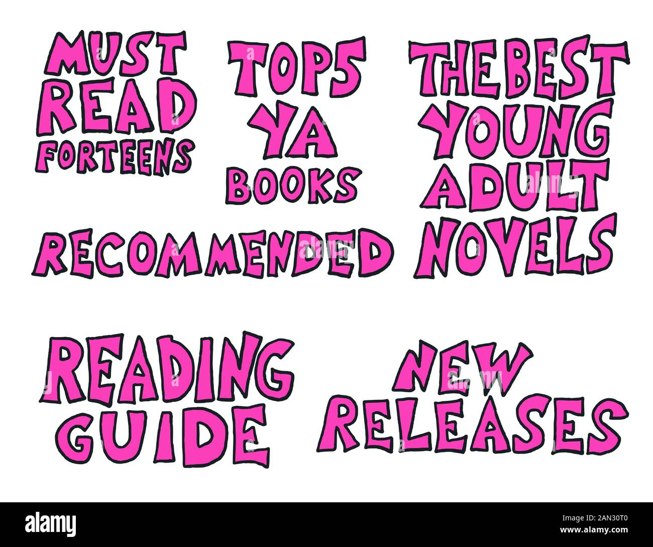 YA inscriptions. Young adults book phrases. Set of hand drawn quotes ...