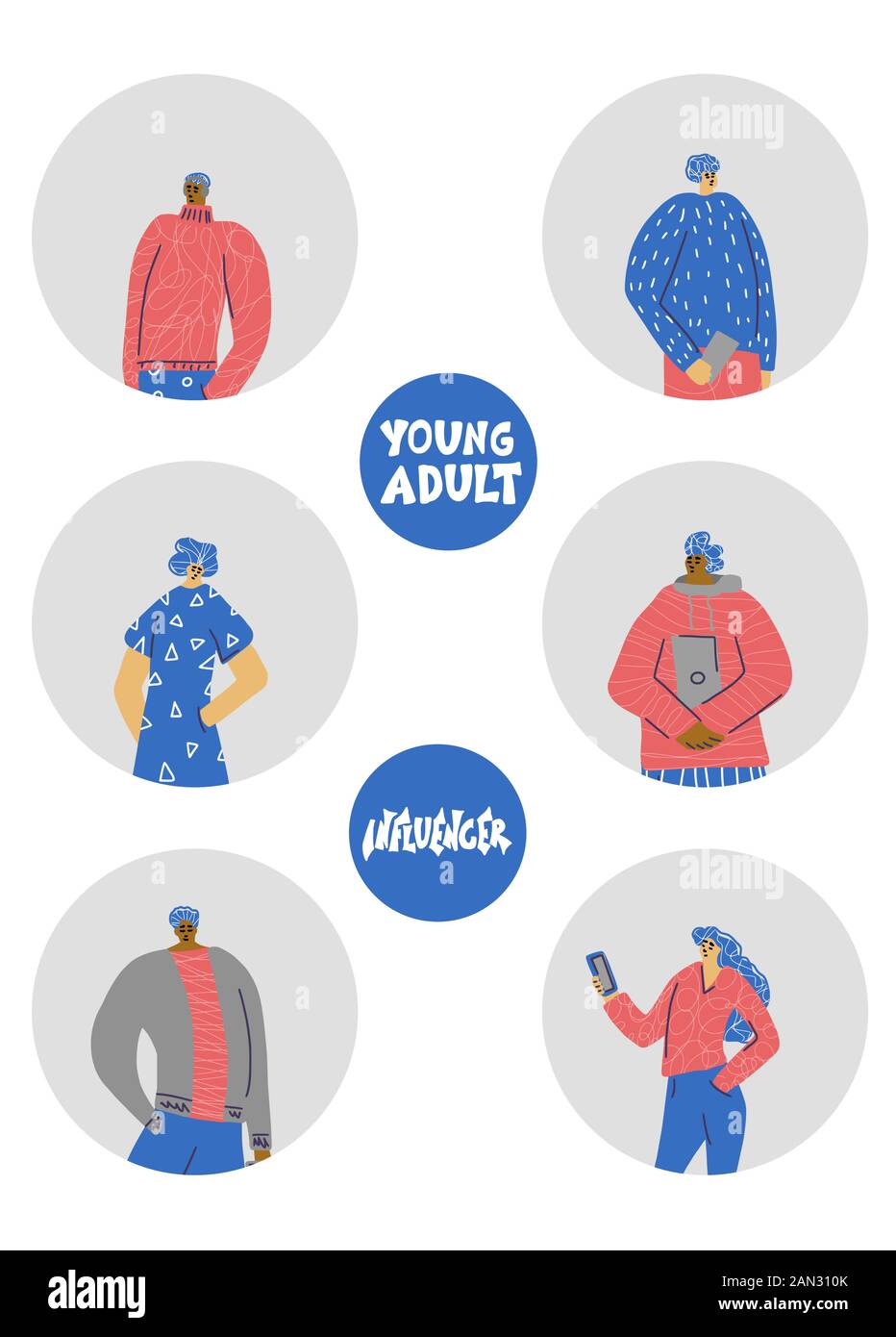 Set of teenagers avatars. Young adult characters isolated. Round icons ...
