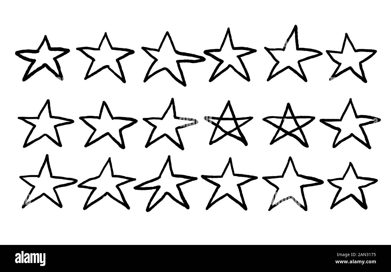Stars sketch set in doodle style. Collection of hand drawn symbols in ...