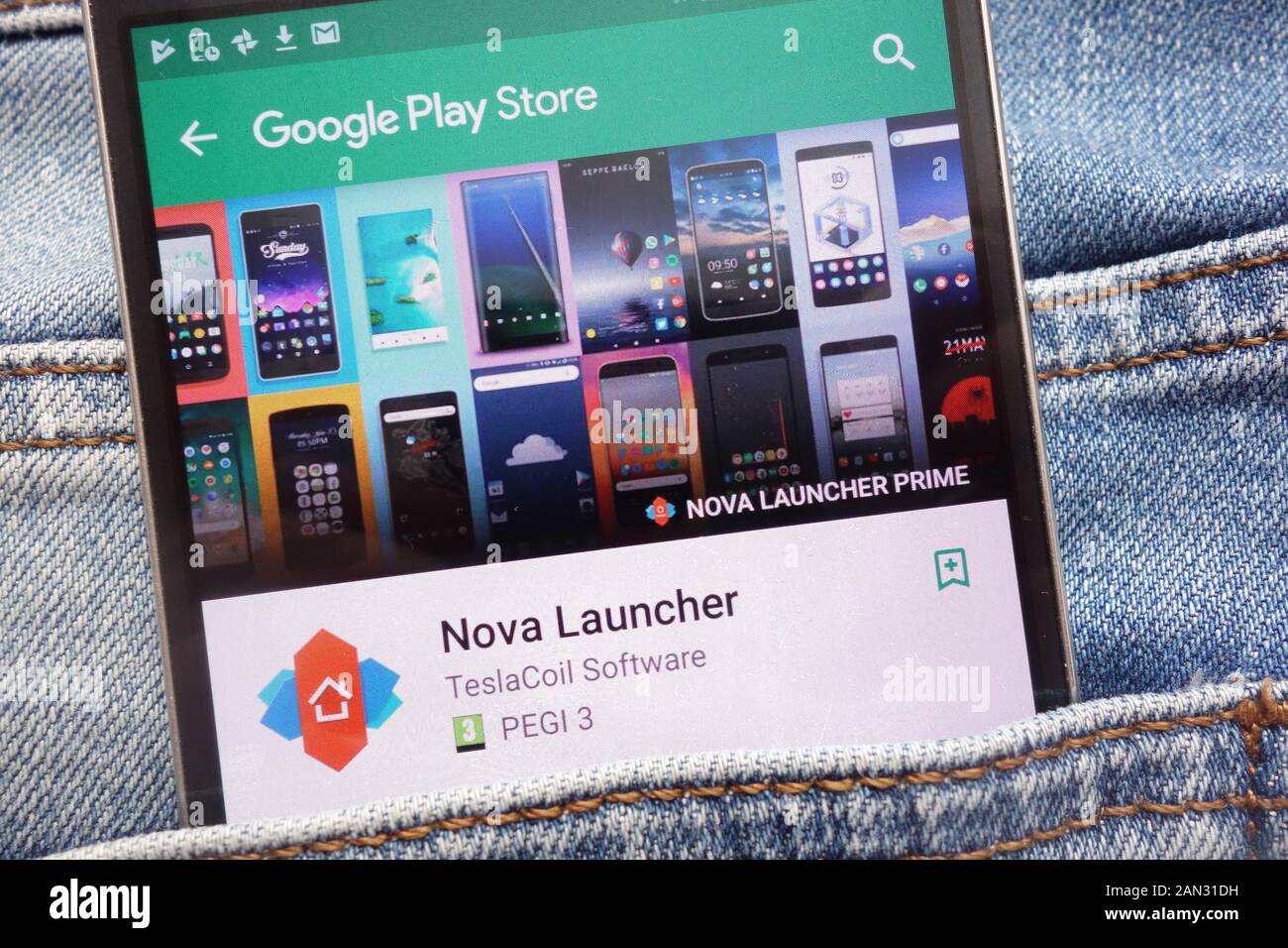 Nova Launcher app on Google Play Store website displayed on smartphone ...