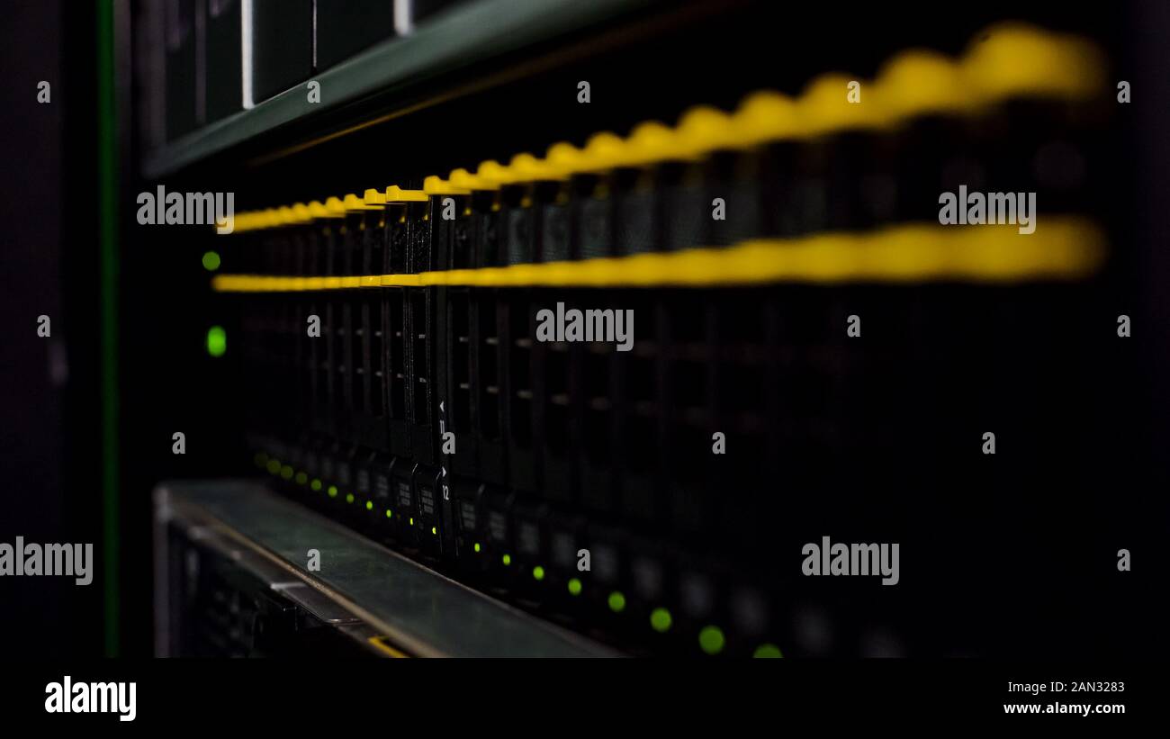 Data storage illuminated with led, networking connection, server racks ...
