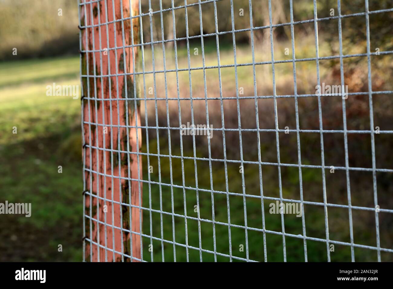 Metal mesh is attached on a wooden pole Stock Photo - Alamy
