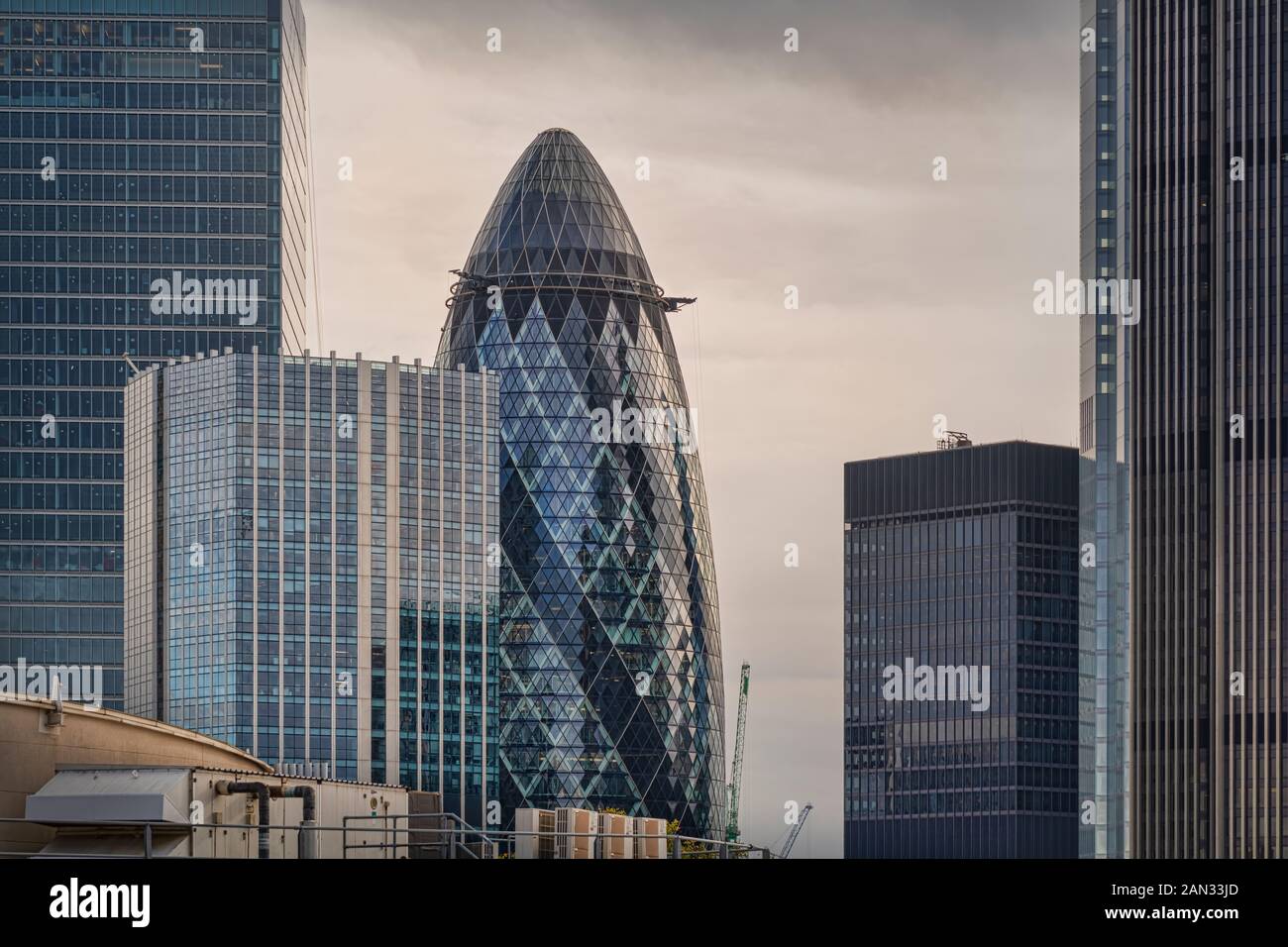 The Gherkin, 30 St Mary Axe, and other tall buildings in London Stock ...
