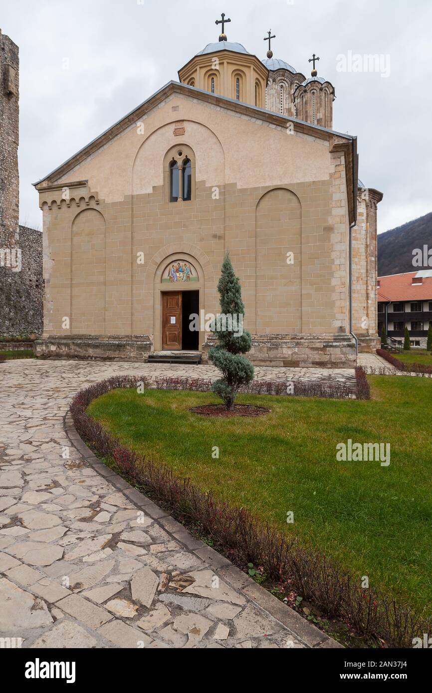 Beautiful orthodox Manasija monastery, surrounded by protective ...