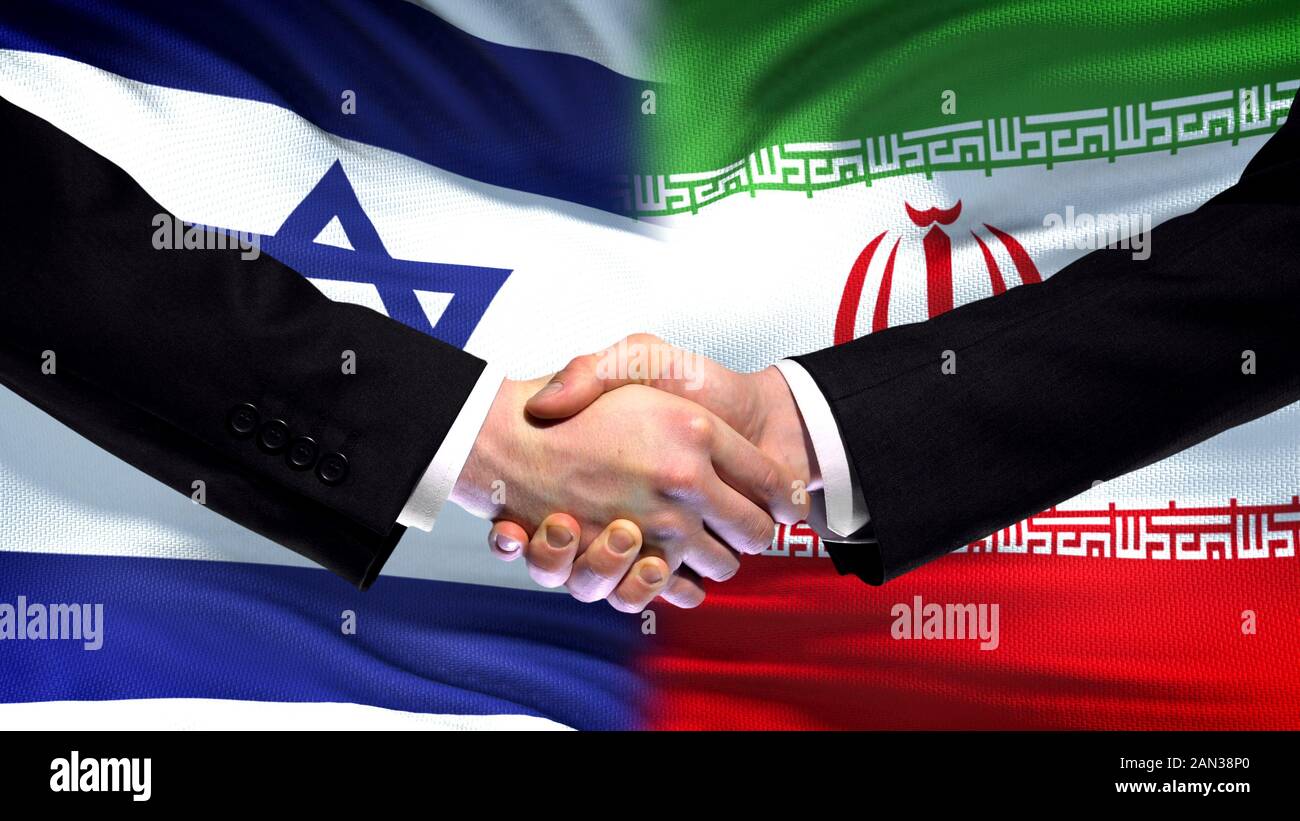Israel and Iran handshake, international friendship relations, flag ...