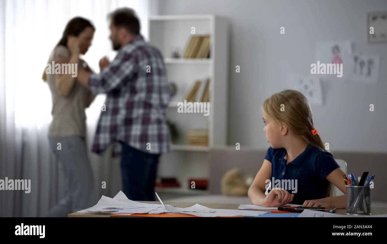 Parents fighting at home, child growing in conflicts and aggression ...