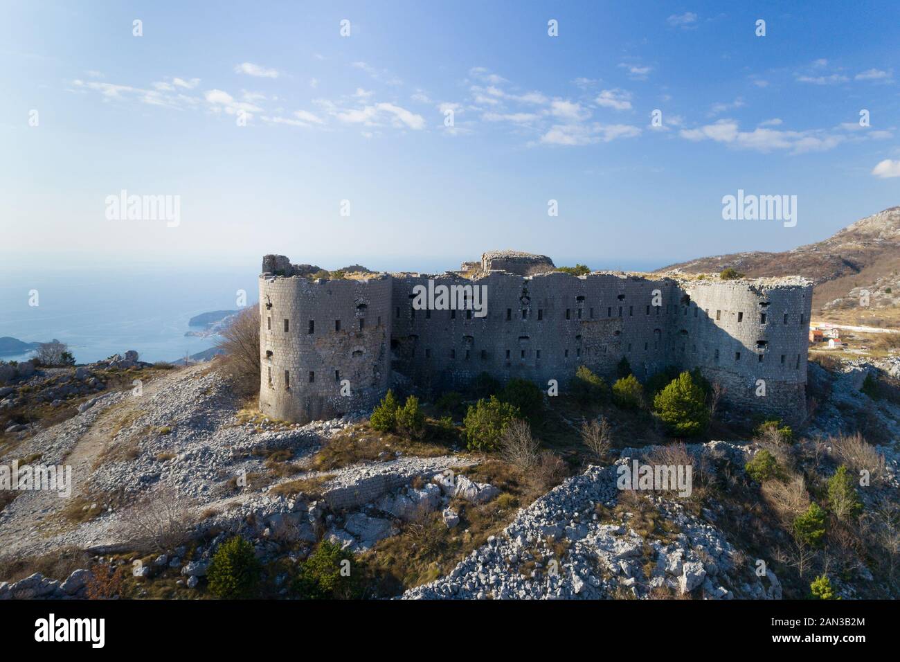 aerial view of Kosmac Fortress located on the Budva-Cetinje road ...