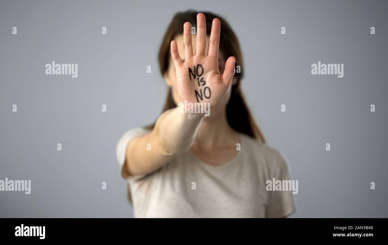 Female with no is no sign on hand, violence against women prevention ...