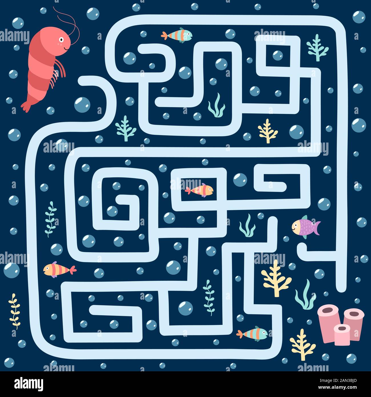 Sea maze game for kids. Help the shrimp find the way to her home Stock ...