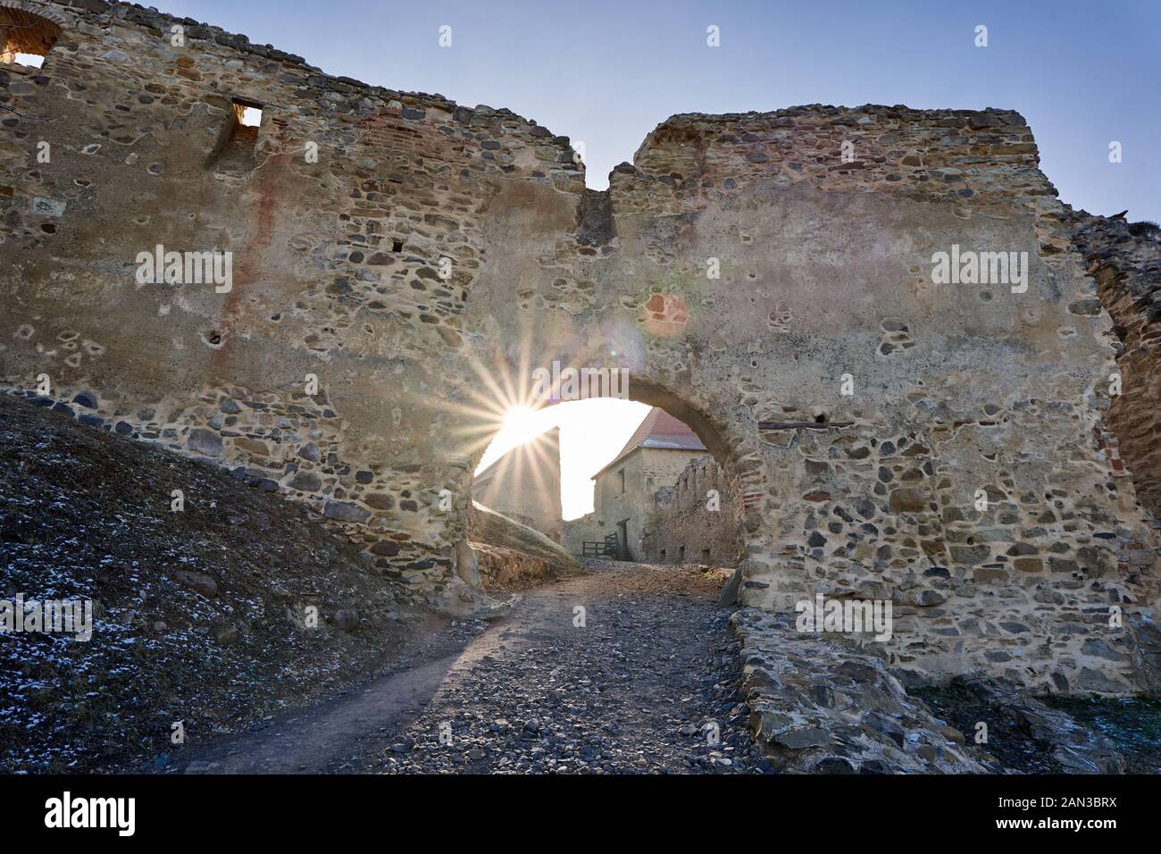 Medieval fortress in gothic style with stone walls Stock Photo - Alamy