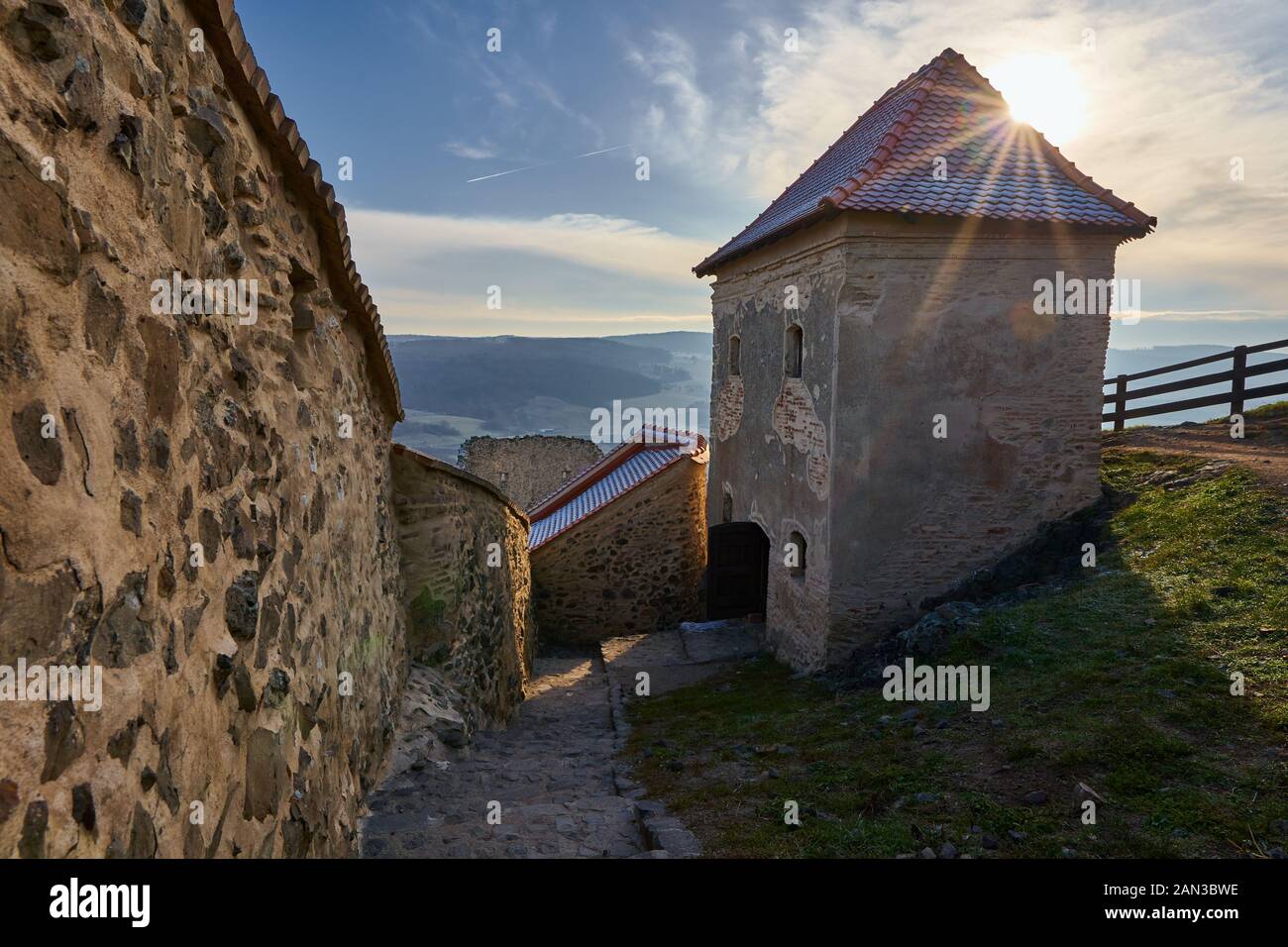Medieval fortress in gothic style with stone walls Stock Photo - Alamy