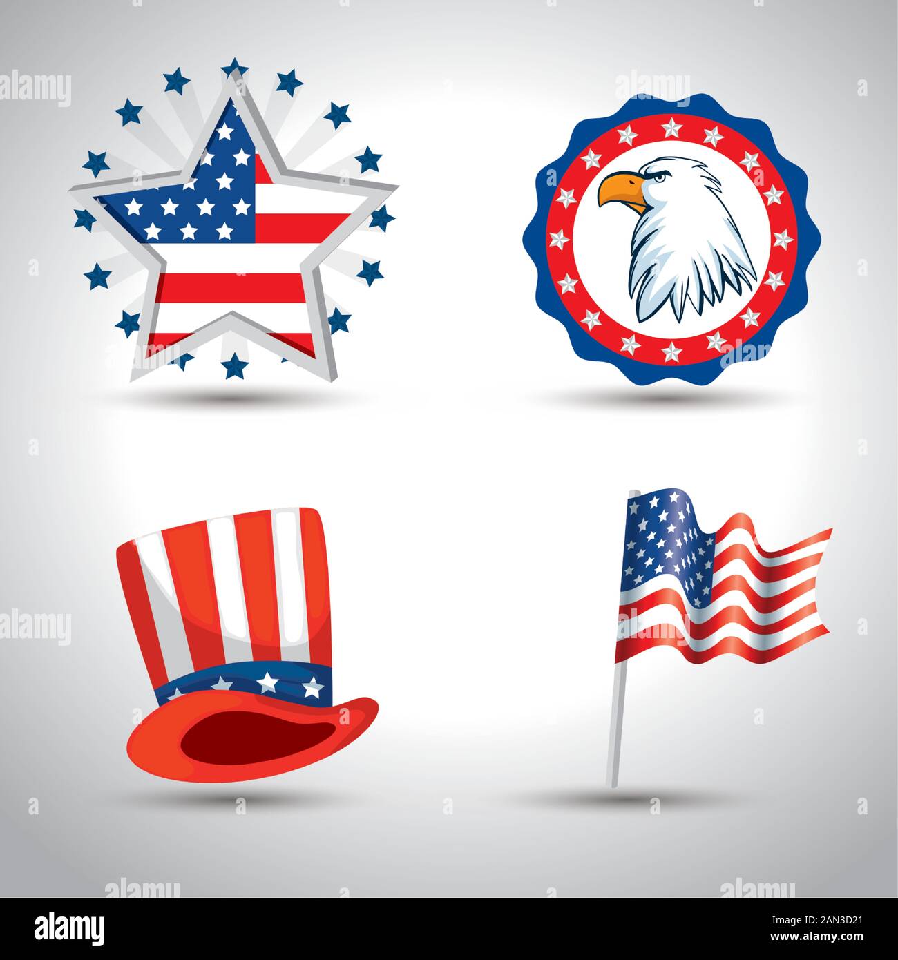 Eagle star hat and flag of usa happy presidents day vector design Stock ...