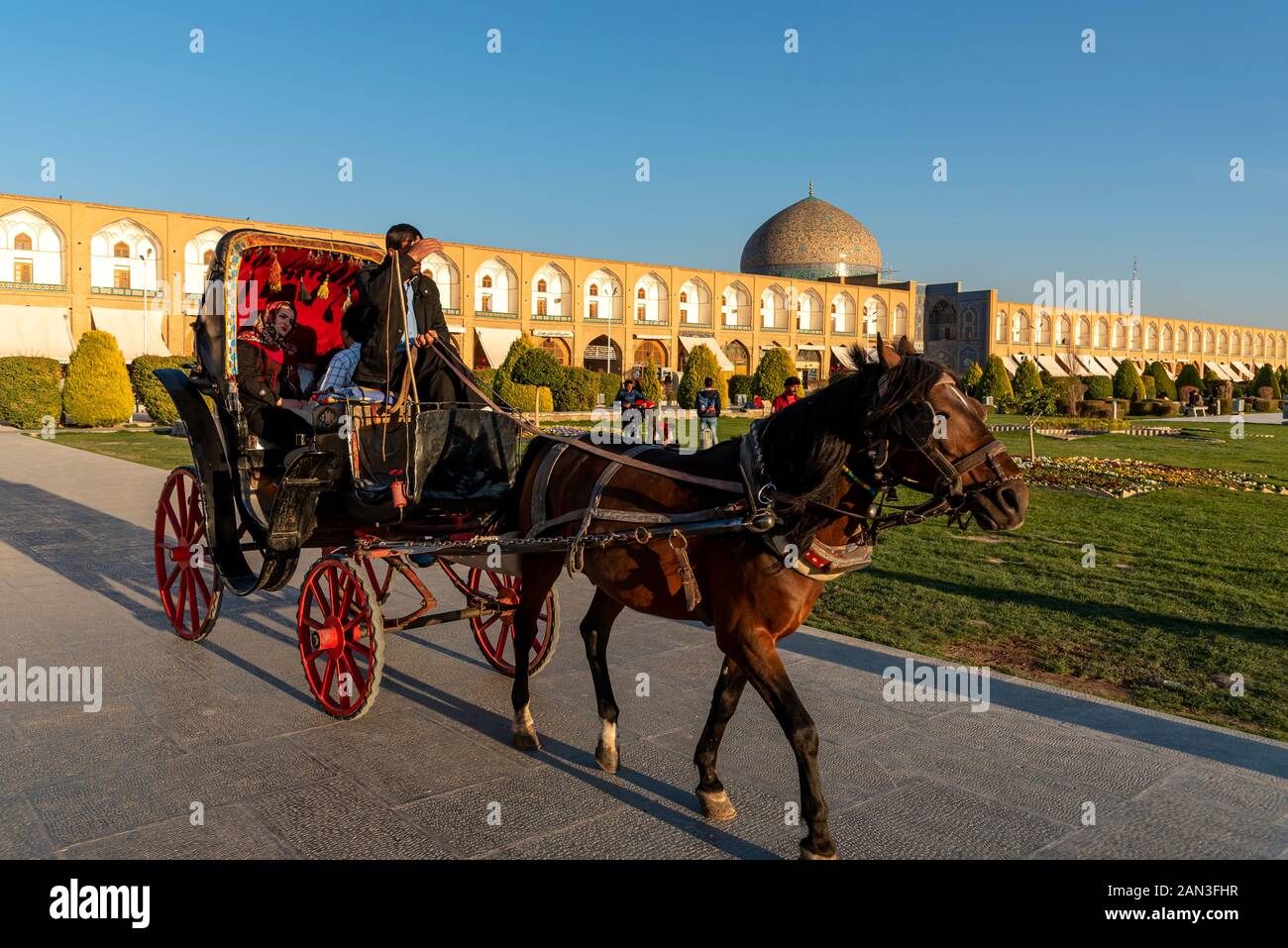 March 3, 2019: Horse and cart carrying Iranian tourists around Imam ...