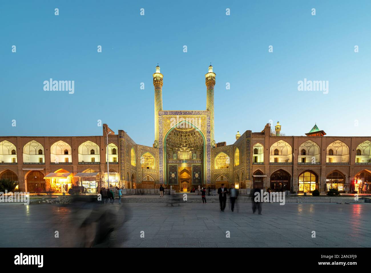 March 3, 2019: Night view of the main entrance of the Imam Mosque ...