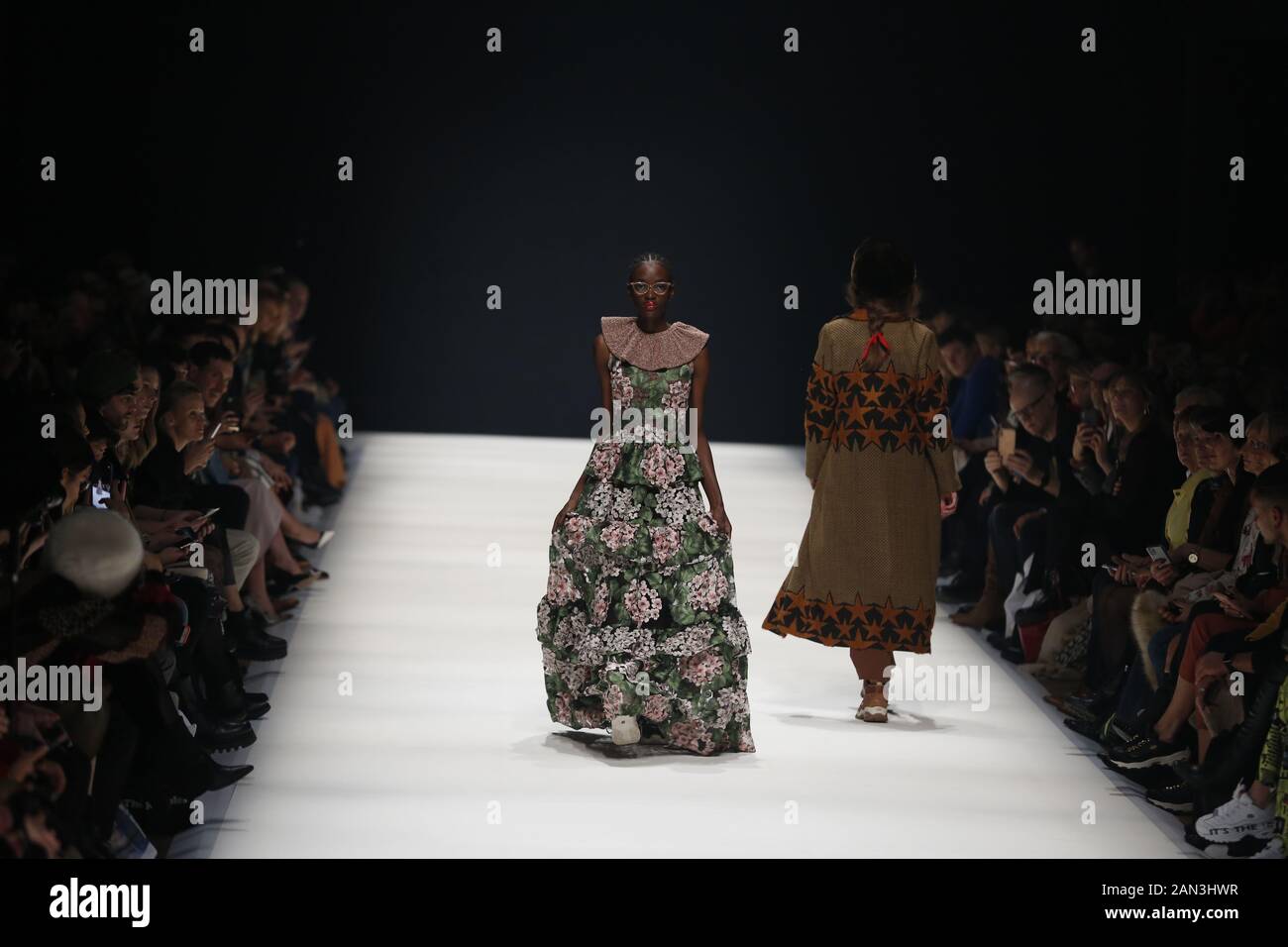 Berlin, Germany. 15th Jan, 2020. Models on the catwalk at the MBFW in ...