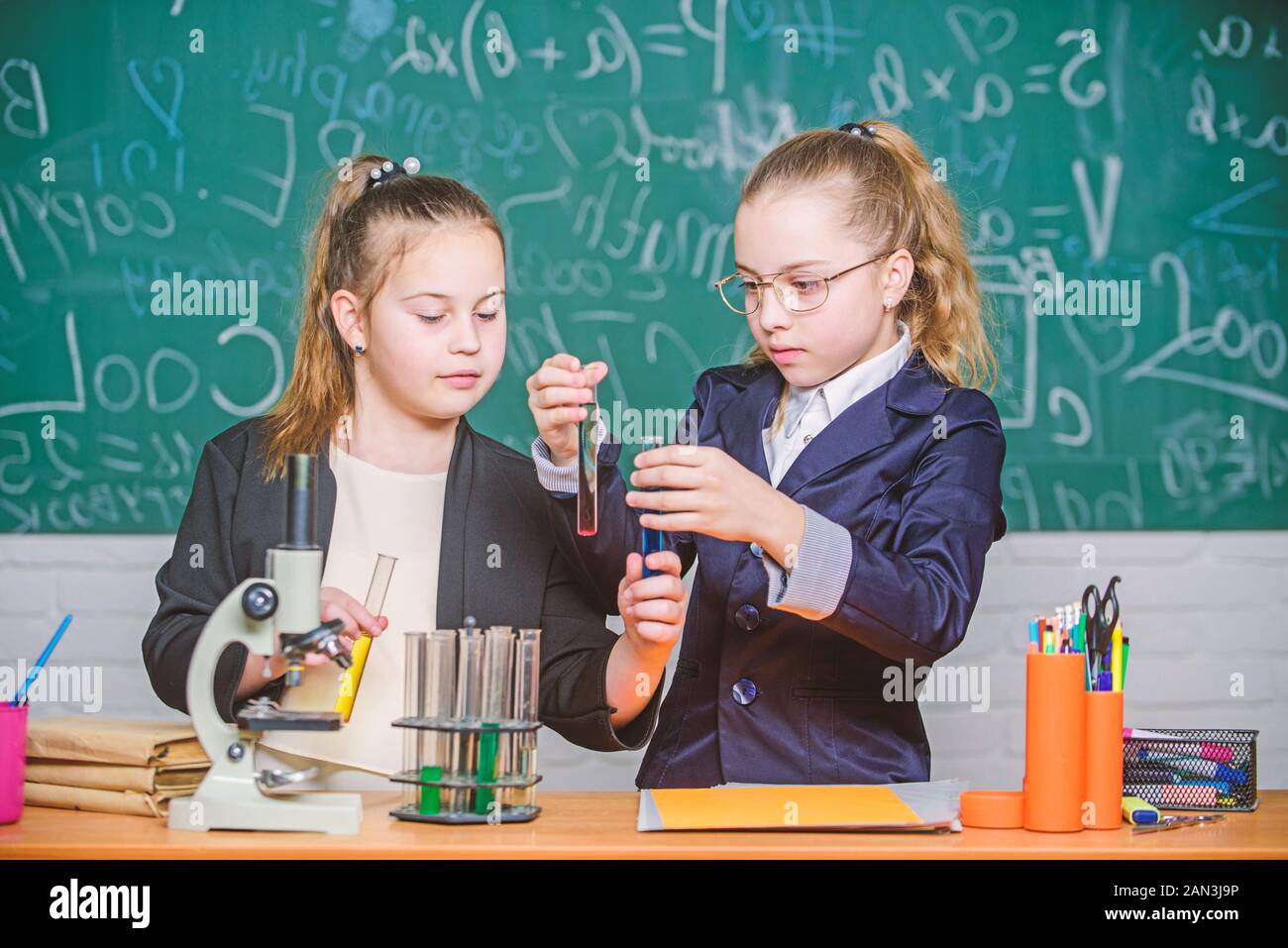 Science concept. Private school. Gymnasium students with in depth study ...
