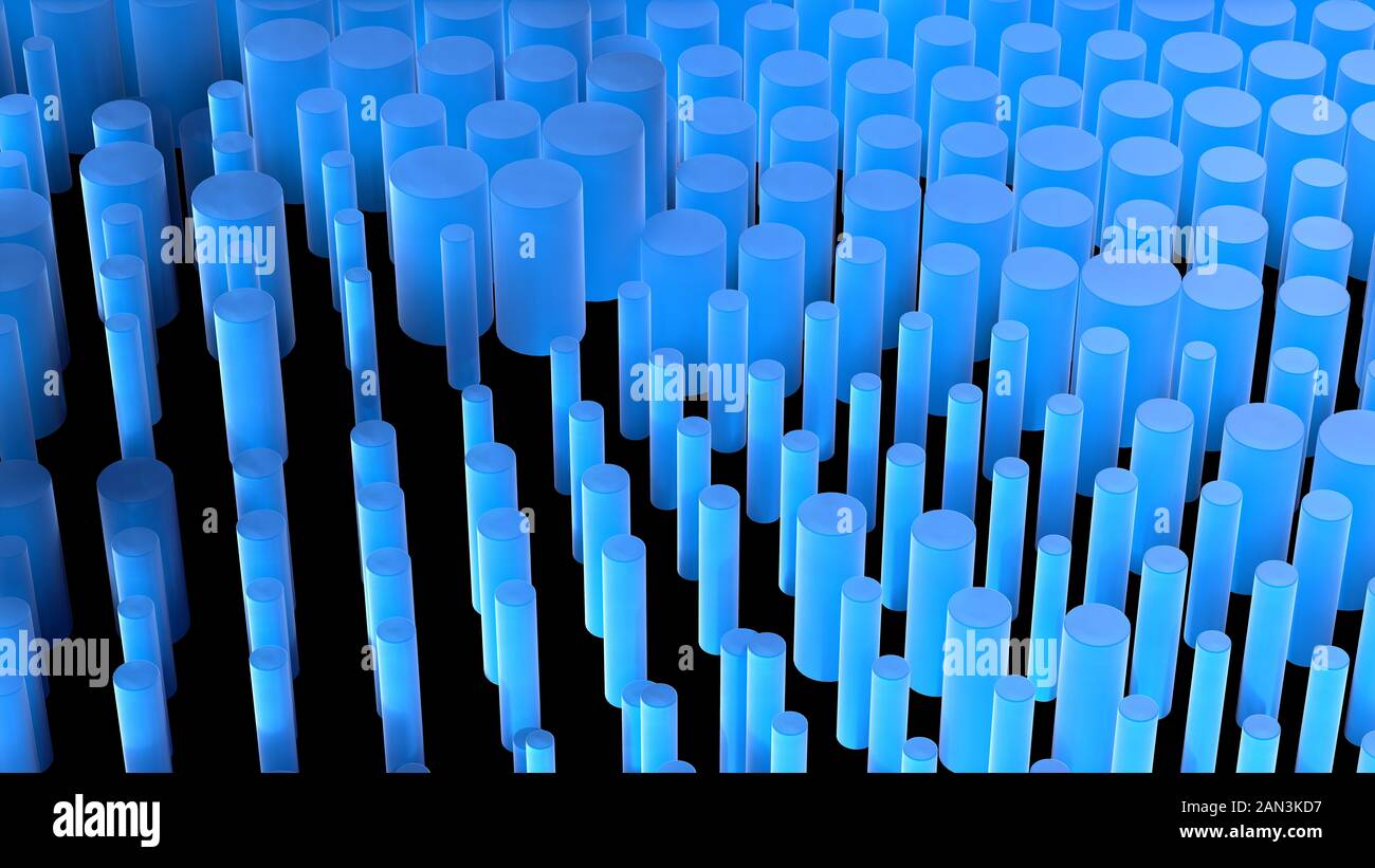 Abstract composition background full of cylinders made of frost blue ...