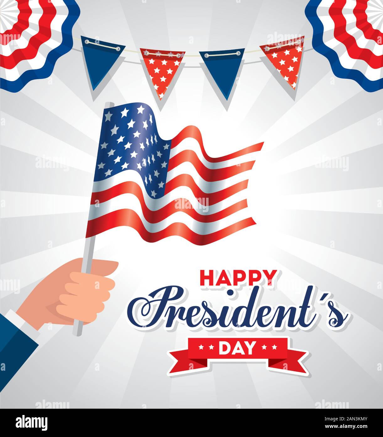 Hand holding banner pennant of usa happy presidents day vector design ...