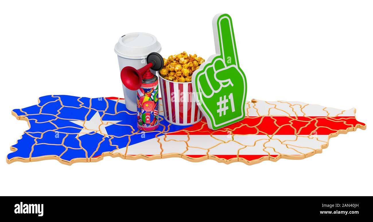 Sport fans in Puerto Rico concept, 3D rendering isolated on white ...