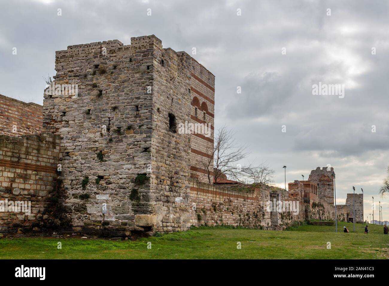 Eastern roman byzantine walls surrounding historical old Istanbul ...