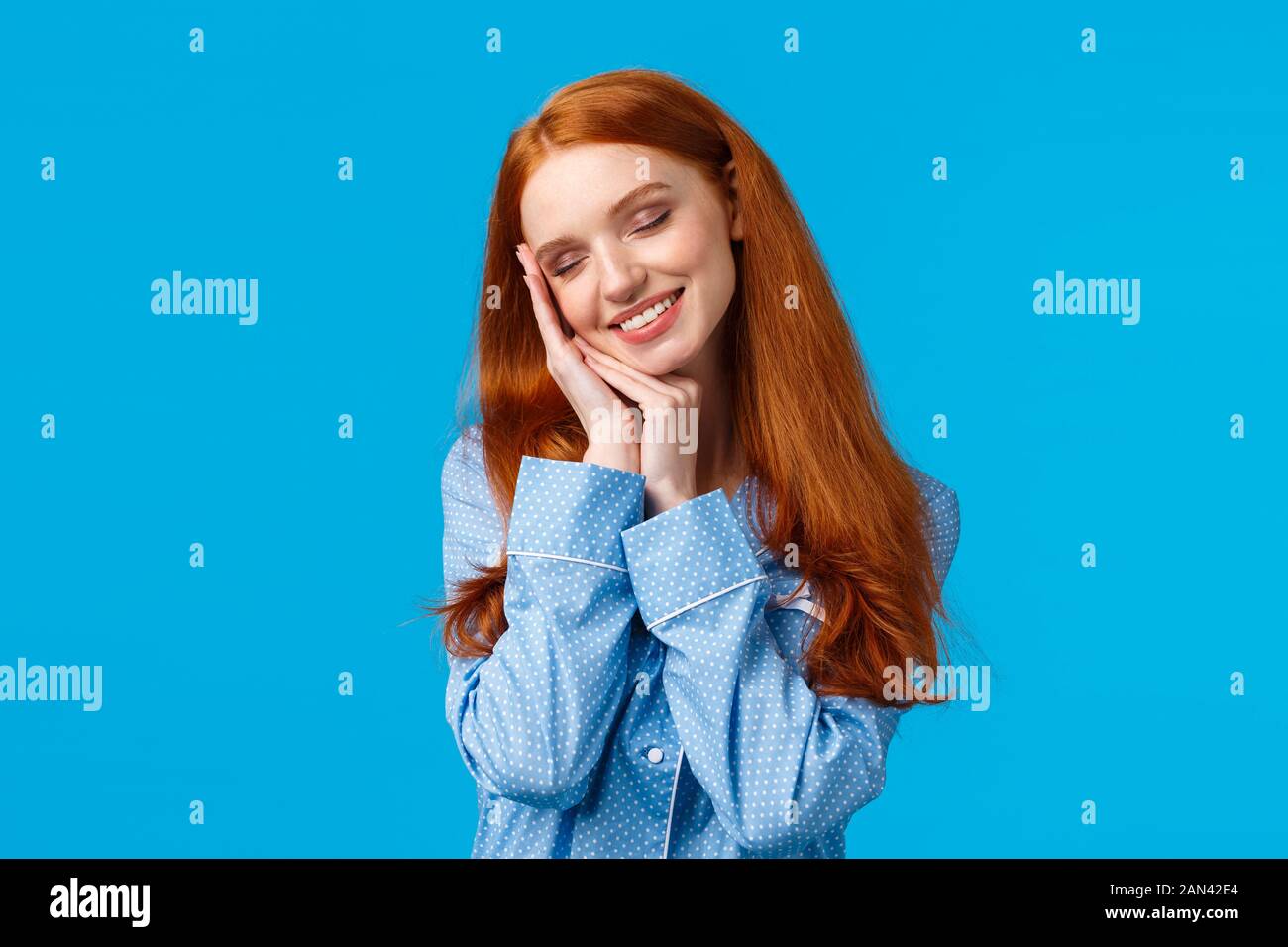 Waist Up Shot Tender And Sensual Redhead Female In Cute Soft Pyjama