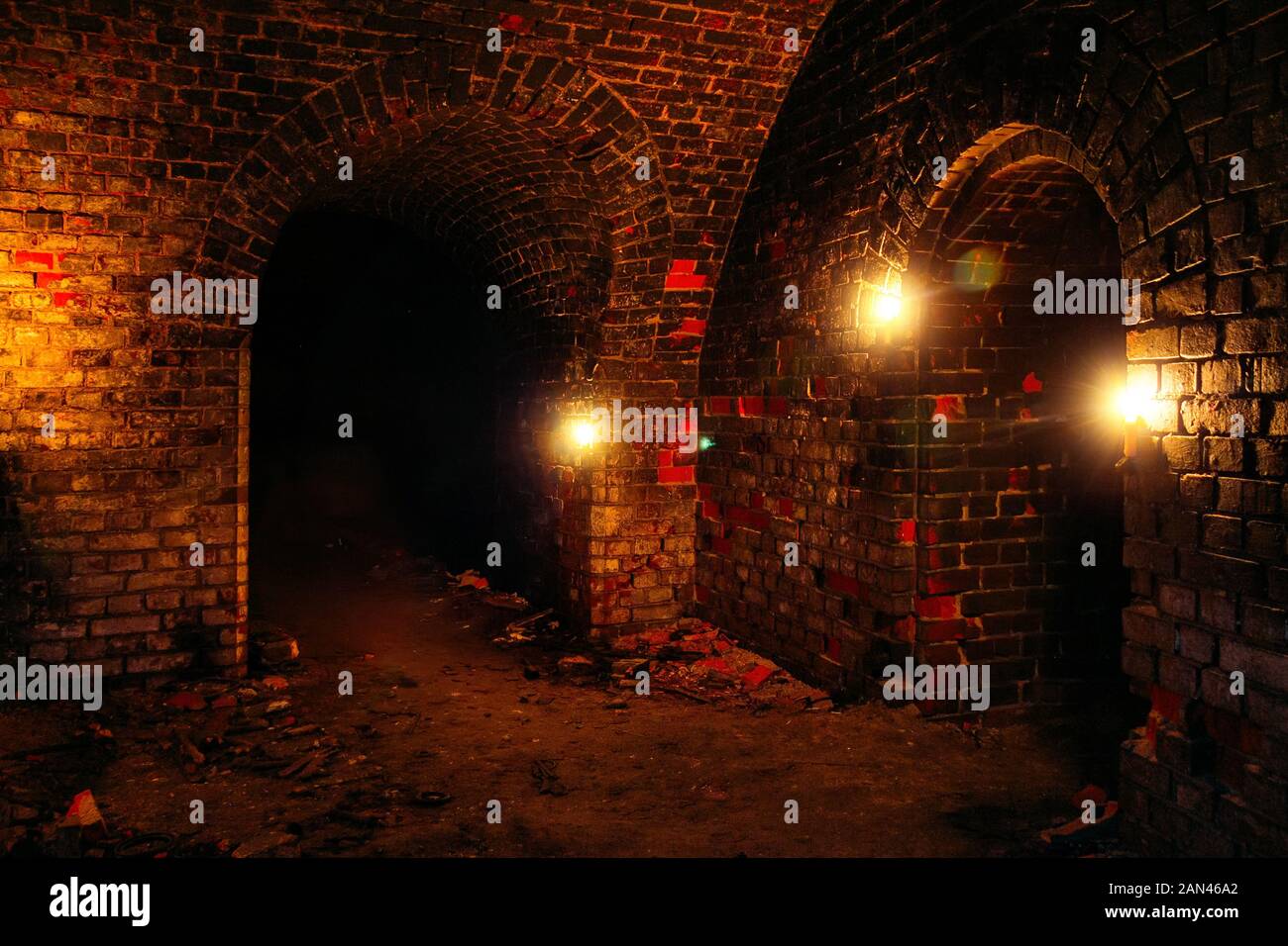 Dark dungeon under the old german fortress illuminated by candles Stock ...