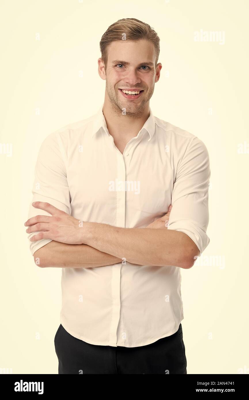 White collar worker. Man well groomed formal elegant shirt white ...