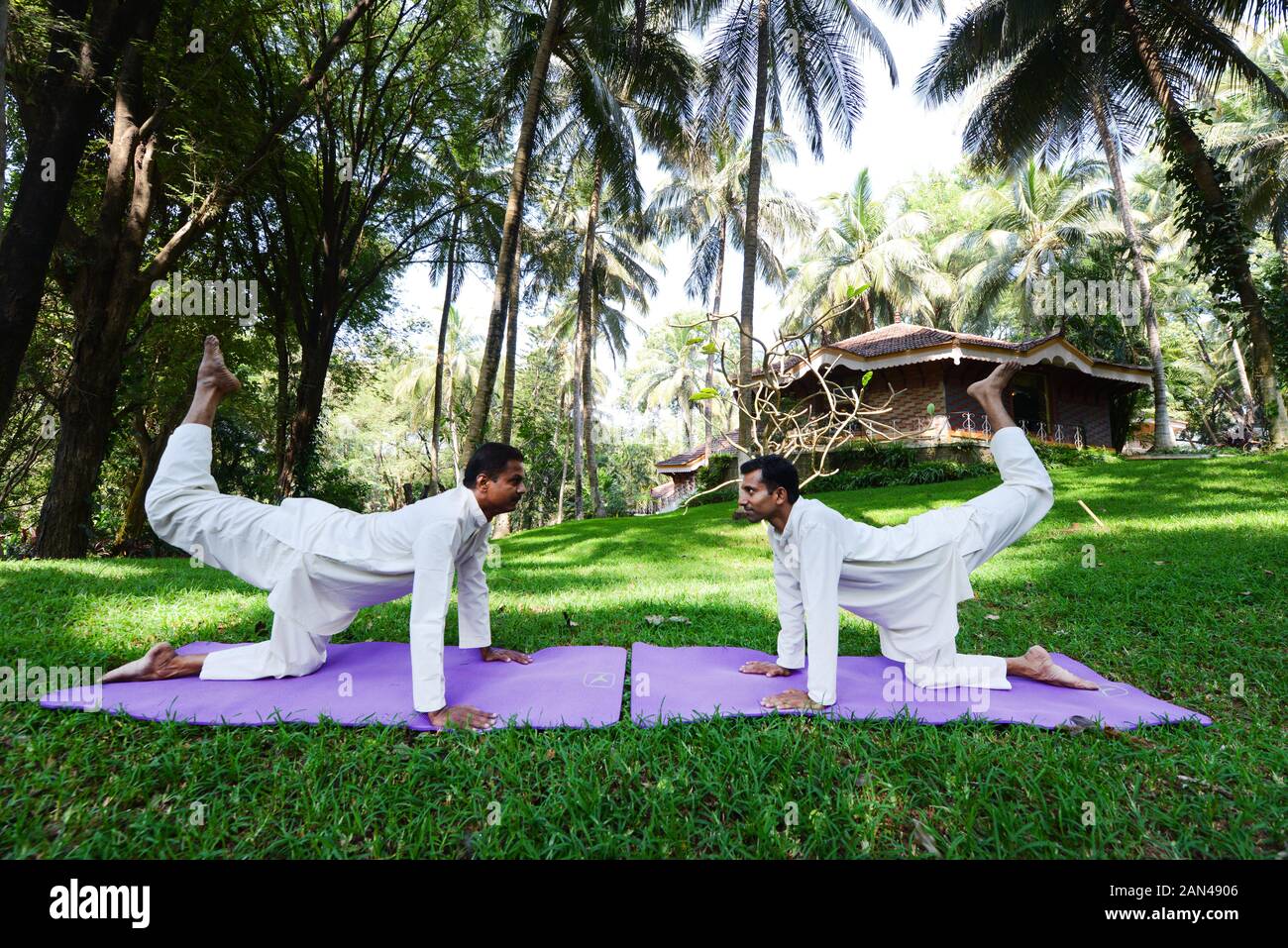 Yoga teachers at the Kairali Ayurvedic healing resort in Kerela, India ...