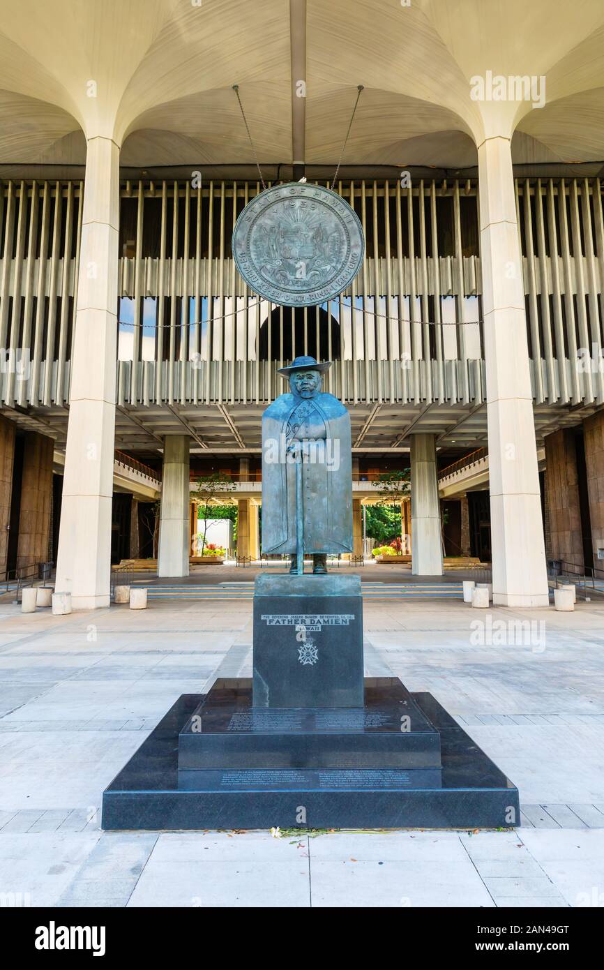 Honolulu, Oahu, Hawaii - November 04, 2019: statue of Father Damien at ...