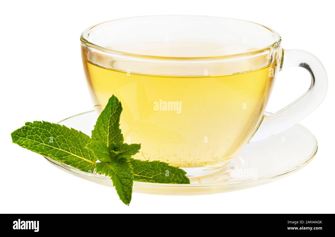 Cup of herbal mint tea isolated on white background with clipping path ...