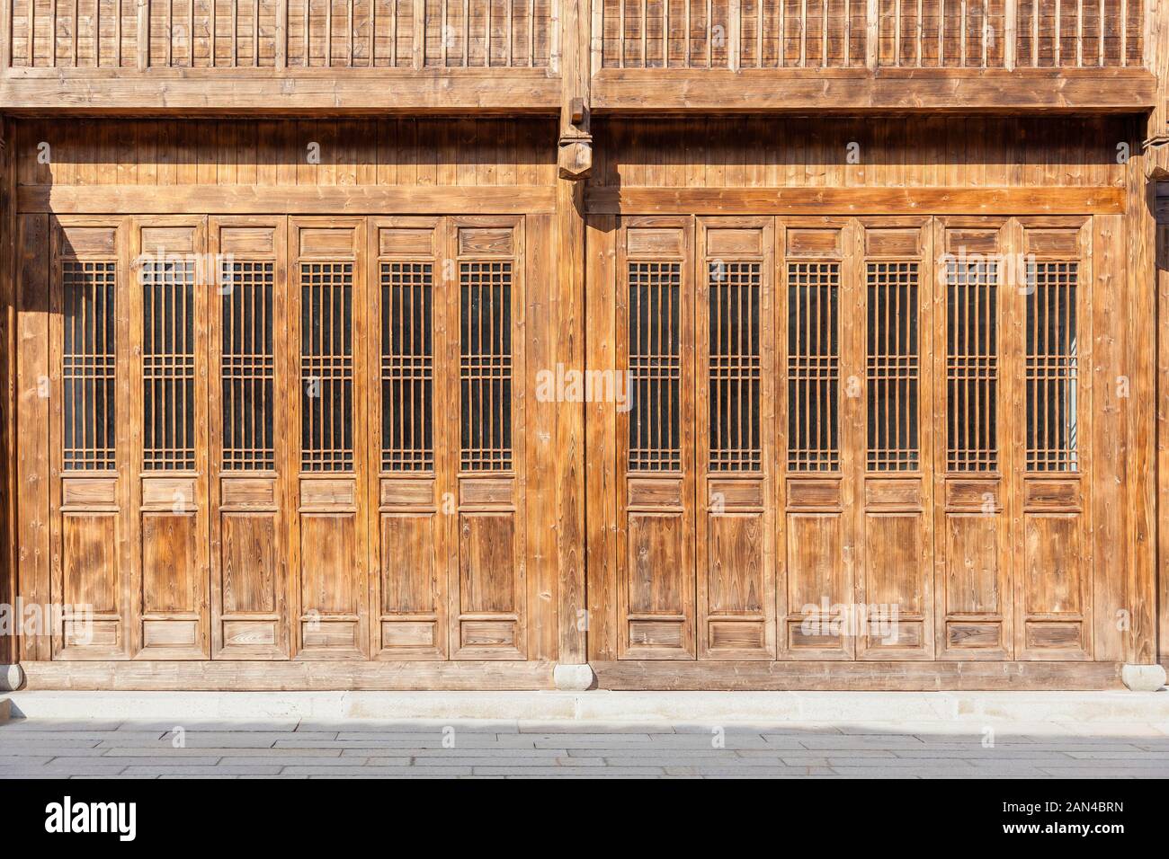 The traditional wooden doors with lattice windows,which has the style ...
