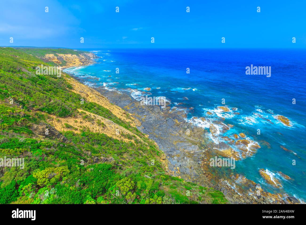 Aerial view of the wild cliffs landscape along shipwreck coast in ocean ...